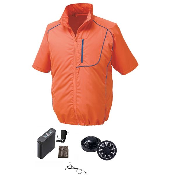 半袖 空調服/作業着 〔ファンカラー：ブラック カラー：オレンジ×ネイビー M〕 リチウムバッテリー付き LIPRO2 KU91720 【北海道・沖縄・離島配送不可】