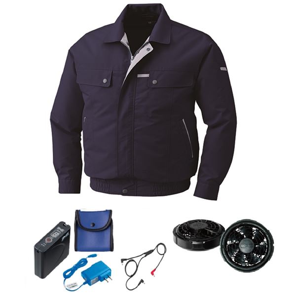 KU90450 空調服 R 綿・ポリ混紡 脇下マチ付き FAN2300B・RD9261・LISUPER1セット ディープネイビー M 【北海道・沖縄・離島配送不可】