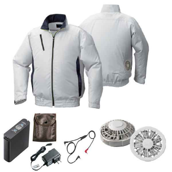 KU92010 空調服 R ポリエステル製 カジュアル FAN2200G・RD9261・LIPRO2セット シルバー×ダークネイビー 3L 【北海道・沖縄・離島配送不可】