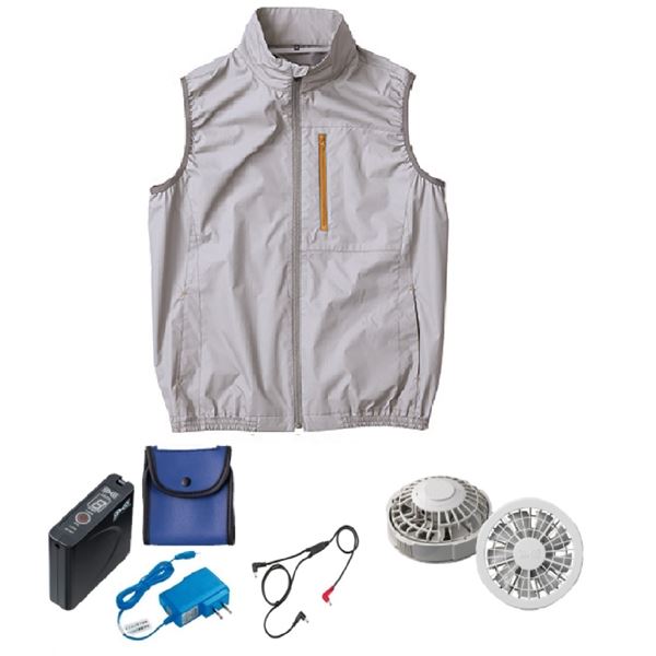 KU92140 空調服 R ポリエステル製 遮熱 タチエリ ベスト FAN2200G・RD9261・LISUPER1セット シルバー 4L 【北海道・沖縄・離島配送不可】
