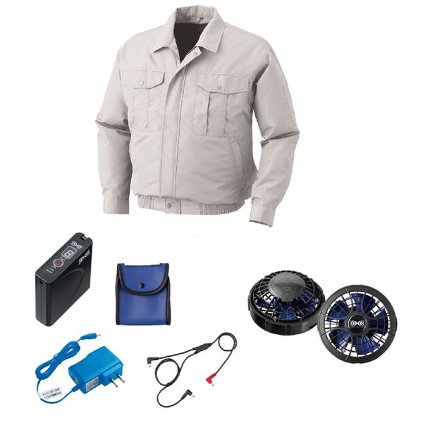 ポリエステル製長袖ワーク 空調服/作業着 〔ファンカラー：ブラックブルー シルバー 4L〕 パワーファン対応バッテリー付き LISUPER1 KU90540 【北海道・沖縄・離島配送不可】