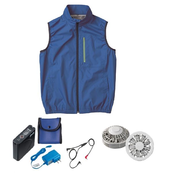 KU92140 空調服 R ポリエステル製 遮熱 タチエリ ベスト FAN2200G・RD9261・LISUPER1セット ブルー M 【北海道・沖縄・離島配送不可】