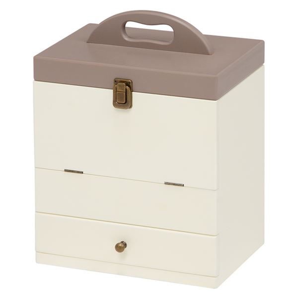 三面鏡付 コスメボックス/メイクボックス 〔チャコールグレー×クリーム〕 幅27cm 引き出し付 取っ手付 〔ベッドルーム 寝室〕 【北海道・沖縄・離島配送不可】