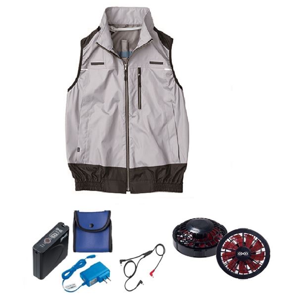 KU92120 空調服 R ポリエステル製 遮熱フルハーネス仕様ベスト FAN2200BR・RD9261・LISUPER1セット シルバー L 【北海道・沖縄・離島配送不可】