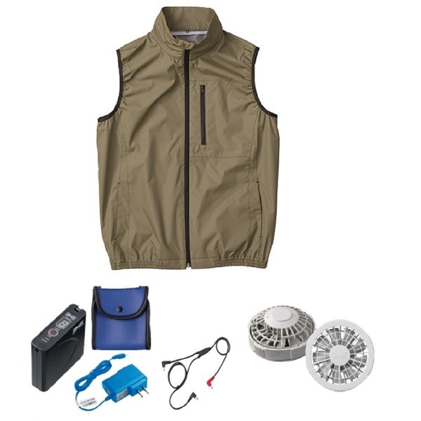 KU92140 空調服 R ポリエステル製 遮熱 タチエリ ベスト FAN2200G・RD9261・LISUPER1セット カーキグリーン 4L 【北海道・沖縄・離島配送不可】