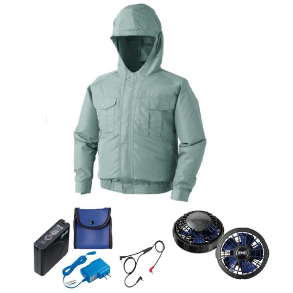 KU90810 空調服 R ポリエステル製フード付き FAN2400SPBB・RD9261・LISUPER1セット モスグリーン 4L 【北海道・沖縄・離島配送不可】