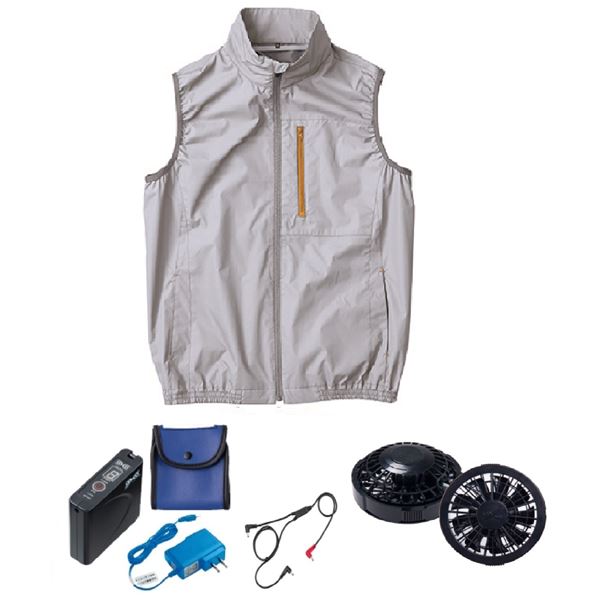 KU92140 空調服 R ポリエステル製 遮熱 タチエリ ベスト FAN2200B・RD9261・LISUPER1セット シルバー 4L 【北海道・沖縄・離島配送不可】