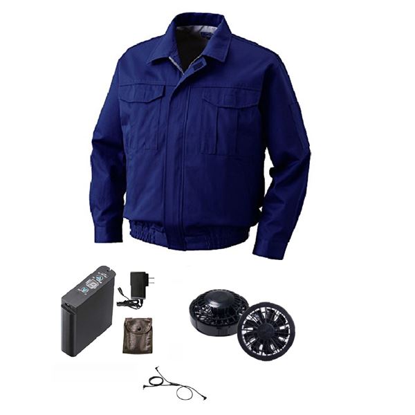 裏地式綿厚手 ワーク 空調服/作業着 〔ファンカラー：ブラック カラー：ダークブルー M〕 リチウムバッテリー付き LIPRO2 KU90600 【北海道・沖縄・離島配送不可】