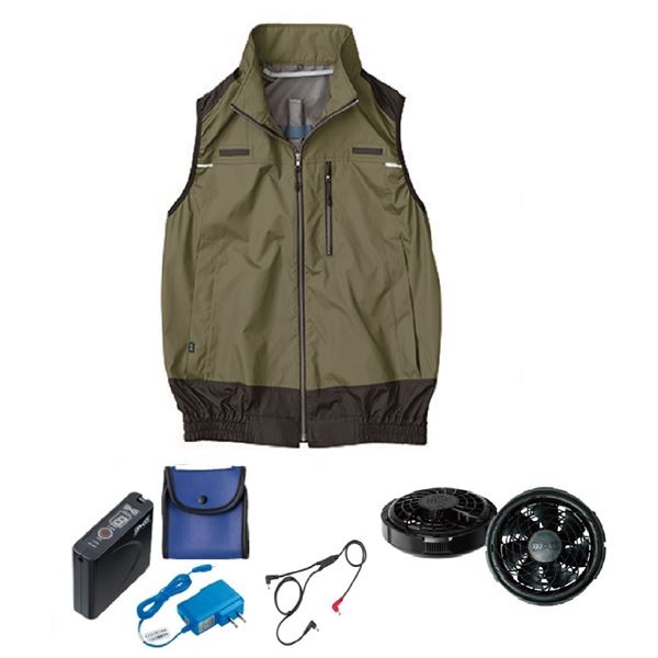 KU92120 空調服 R ポリエステル製 遮熱フルハーネス仕様ベスト FAN2300B・RD9261・LISUPER1セット カーキグリーン 4L 【北海道・沖縄・離島配送不可】