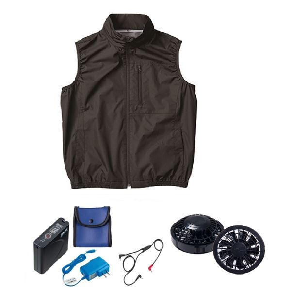 KU92140 空調服 R ポリエステル製 遮熱 タチエリ ベスト FAN2200B・RD9261・LISUPER1セット ブラック 3L 【北海道・沖縄・離島配送不可】