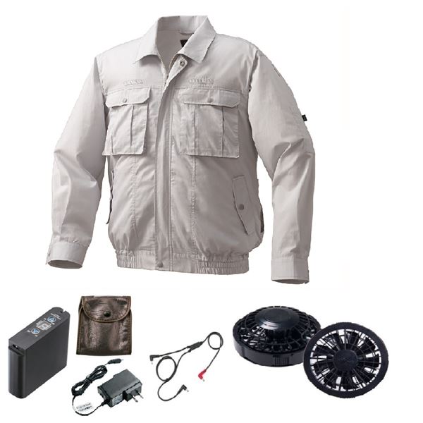 KU92100 空調服 R 綿・ポリ混紡 フルハーネス仕様 FAN2200B・RD9261・LIPRO2セット シルバー 4L 【北海道・沖縄・離島配送不可】