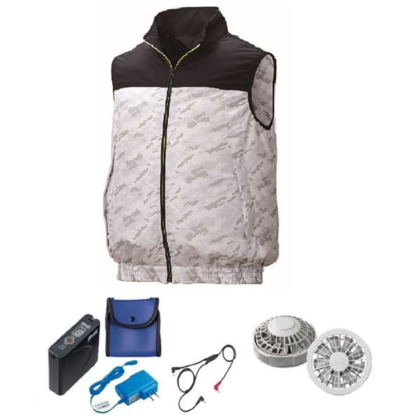 KU92020 空調服 R ポリエステル製 カジュアルベスト FAN2200G・RD9261・LISUPER1セット ネイビー×薄グレーカモ 3L 【北海道・沖縄・離島配送不可】