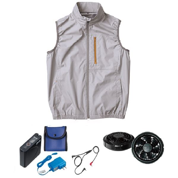 KU92140 空調服 R ポリエステル製 遮熱 タチエリ ベスト FAN2300B・RD9261・LISUPER1セット シルバー 4L 【北海道・沖縄・離島配送不可】