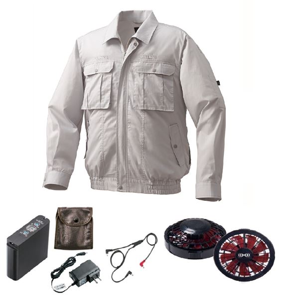 KU92100 空調服 R 綿・ポリ混紡 フルハーネス仕様 FAN2200BR・RD9261・LIPRO2セット シルバー 4L 【北海道・沖縄・離島配送不可】