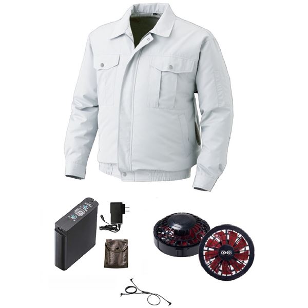 屋外作業用 空調服/作業着 〔ファンカラー：ブラックレッド カラー：シルバー 5L〕 チタン加工 リチウムバッテリー付き LIPRO2 KU90720 【北海道・沖縄・離島配送不可】