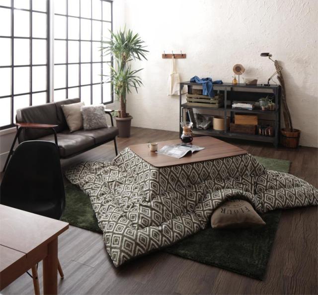 ヴィンテージ調 幾何柄織りこた布団 〔ASSEN〕アッセン 掛布団&敷布団2点セット 4尺長方形(80×120cm)天板対応 カーキ 【北海道・沖縄・離島配送不可】