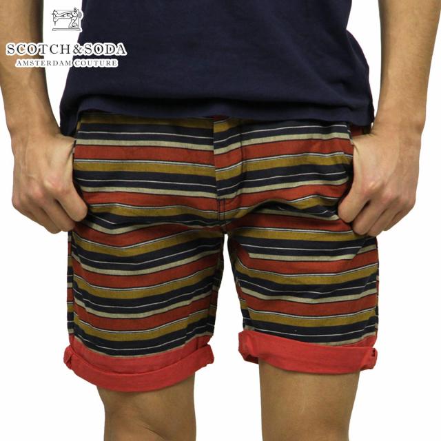スコッチアンドソーダ ショートパンツ メンズ 正規販売店 SCOTCH＆SODA ボトムス Printed/yarn dye indigo slim fit chino short serie with bright roll-up 81107 C D15S25 クリスマス プレゼント ラッピング