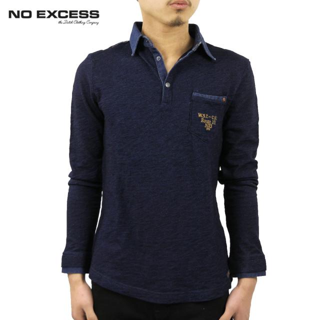 ノーエクセス NO EXCESS 正規販売店 メンズ 長袖ポロスタイルシャツ T-shirt l/sl Polo shirt style, indigo + denim 120102 33 D15S25 クリスマス プレゼント ラッピング