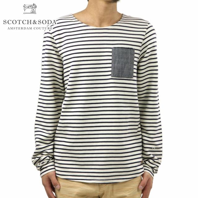スコッチアンドソーダ ロンT メンズ 正規販売店 SCOTCH＆SODA 長袖Tシャツ Yarn dye stripe sweat with spray 132118 04 D00S15 クリスマス プレゼント ラッピング