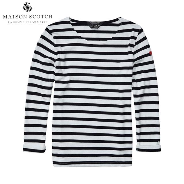 20%OFFクーポンセール 【利用期間 12/13 0:00〜12/19 9:59】 メゾンスコッチ レディース Tシャツ ロンT 正規販売店 MAISON SCOTCH 長袖Tシャツ Long sleeve striped t-shirt with '1977' badge on sleeve 102122 19 D00S20 クリスマス プレゼント ラッピング