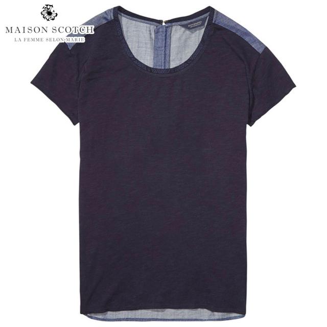 【ポイント10倍 12/13 0:00〜12/19 9:59】 メゾンスコッチ MAISON SCOTCH 正規販売店 レディース 半袖Tシャツ T-SHIRTWITHWOVENBACK 134871 18 COMBO B クリスマス プレゼント ラッピング