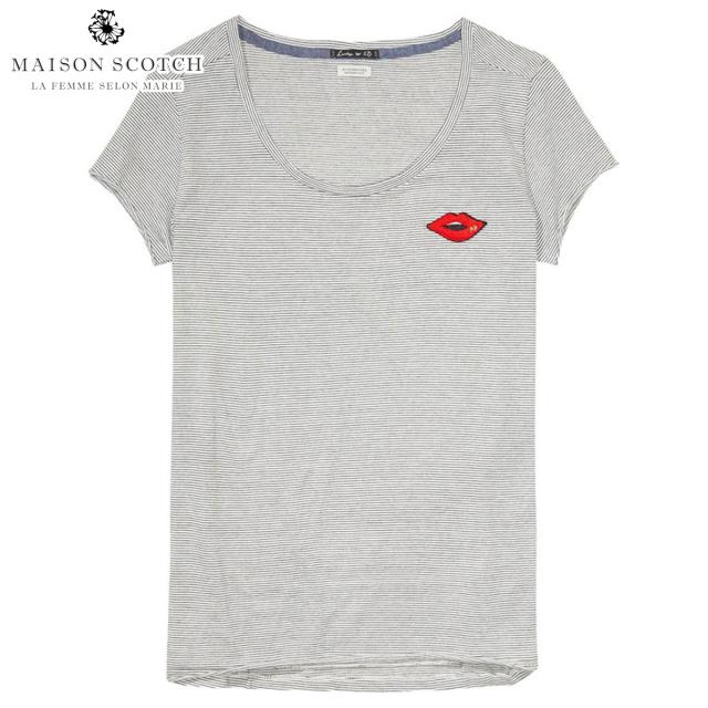 20%OFFクーポンセール 【利用期間 12/13 0:00〜12/19 9:59】 メゾンスコッチ MAISON SCOTCH 正規販売店 レディース 半袖Tシャツ STRIPED ARTWORK T-SHIRT 134873 22 COMBO F D00S15 クリスマス プレゼント ラッピング