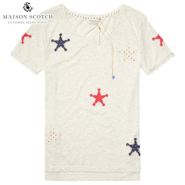 【ポイント10倍 12/13 0:00〜12/19 9:59】 メゾンスコッチ MAISON SCOTCH 正規販売店 レディース 半袖Tシャツ PATCHED STARS T-SHIRT 134878 17 COMBO A D00S15 クリスマス プレゼント ラッピング