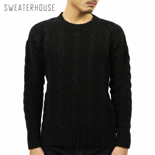 セーターハウス セーター メンズ 正規販売店 SWEATERHOUSE CREW NECK CABLE KNIT SWEATER 1KN1235 6035 BLACK クリスマス プレゼント ラッピング