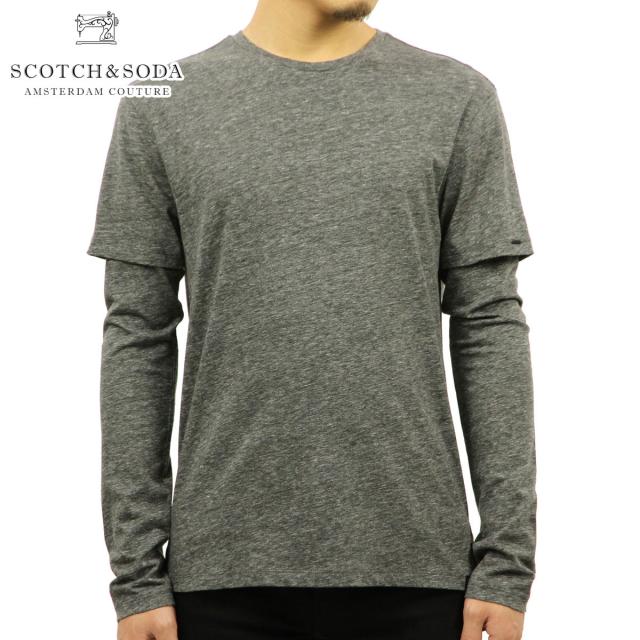 スコッチアンドソーダ ロンT メンズ 正規販売店 SCOTCH＆SODA 長袖Tシャツ FAKE DOUBLE LAYER LONG SLEEVE TEE 139746 0810 43413 GRAPHITE MELANGE クリスマス プレゼント ラッピング
