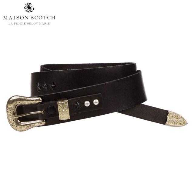 メゾンスコッチ MAISON SCOTCH 正規販売店 レディース レザー 革ベルト BLACK WIDE LEATHER BELT WITH 3X RIVETS 141528 08 59301 BLACK D クリスマス プレゼント ラッピング