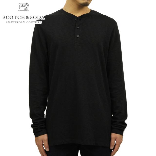 スコッチアンドソーダ Tシャツ ロンT メンズ 正規販売店 SCOTCH＆SODA 長袖Tシャツ ヘンリーネックTシャツ CLASSIC LONGSLEEVE GRANDDAD HENRY TEE BLACK 152253 83402 08 クリスマス プレゼント ラッピング