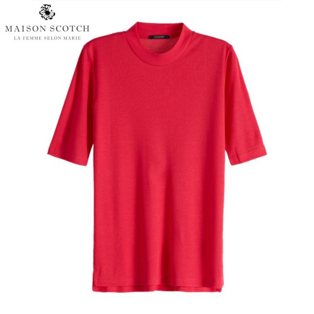 メゾンスコッチ Tシャツ レディース 正規販売店 MAISON SCOTCH 半袖Tシャツ FITTED FEMININE HIGH NECK TEE PINK PI 150704 84410 15 クリスマス プレゼント ラッピング