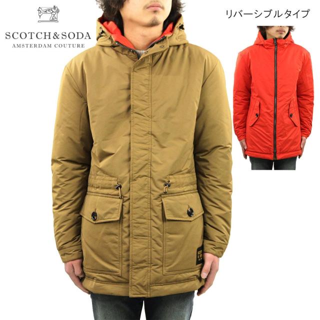 スコッチアンドソーダ コート メンズ 正規販売店 SCOTCH＆SODA アウター フード付きコート REVERSIBLE LONG JACKET WITH BIG POCKETS 154362 81119 COMBO A クリスマス プレゼント ラッピング