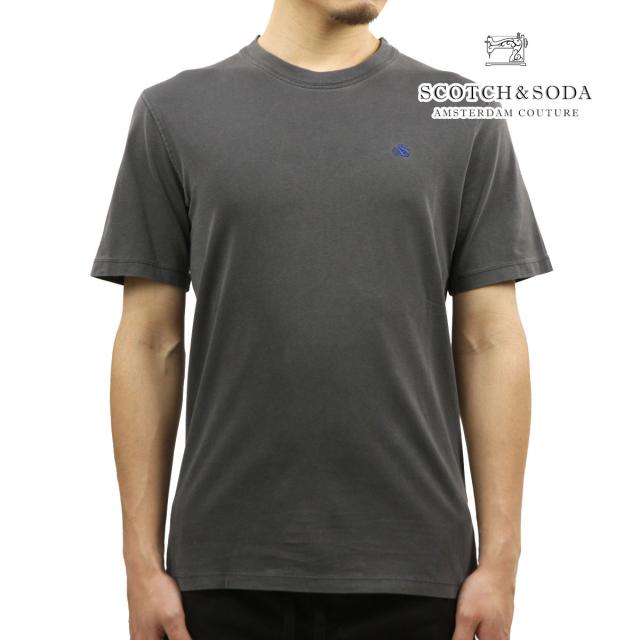 スコッチアンドソーダ メンズ Tシャツ 正規販売店 SCOTCH＆SODA ロゴ 刺繍 シンプル 半袖Tシャツ GARMENT DYE LOGO EMBROIDERY TEE 171685 0008 74403 08 BLACK クリスマス プレゼント ラッピング