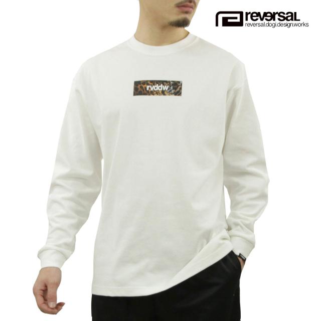 リバーサル メンズ 長袖Tシャツ 正規販売店 REVERSAL クルーネック オーバーサイズ ロゴ LEOPARD BOX LOGO OVER SIZE LONG SLEEVE rv23aw101 WH WHITE クリスマス プレゼント ラッピング
