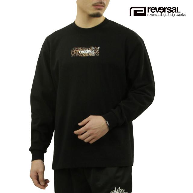 リバーサル メンズ 長袖Tシャツ 正規販売店 REVERSAL クルーネック オーバーサイズ ロゴ LEOPARD BOX LOGO OVER SIZE LONG SLEEVE rv23aw101 BK BLACK クリスマス プレゼント ラッピング