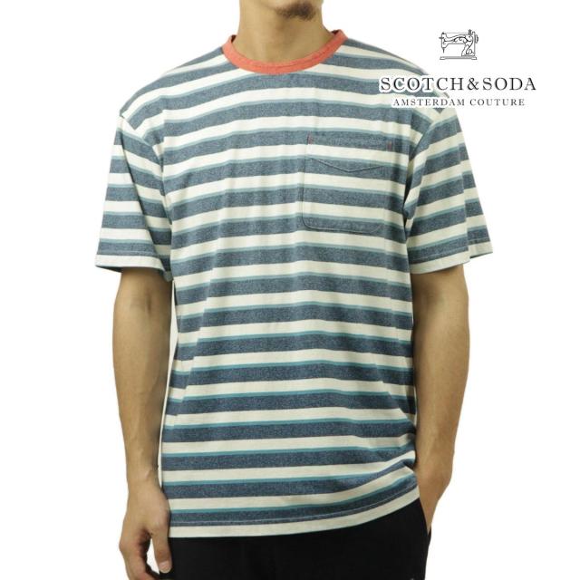 スコッチアンドソーダ メンズ 半袖Tシャツ 正規販売店 SCOTCH＆SODA クルーネック ボーダー ポケT YARN DYE STRI クリスマス プレゼント ラッピング