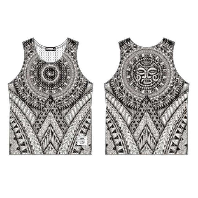 予約商品 5月頃入荷予定 リバーサル メンズ タンクトップ 正規販売店 REVERSAL メッシュ ノースリーブ 総柄 TRIBAL PATTERN MESH TANK TOP MAORI ﾏｵﾘ rv26ss054R