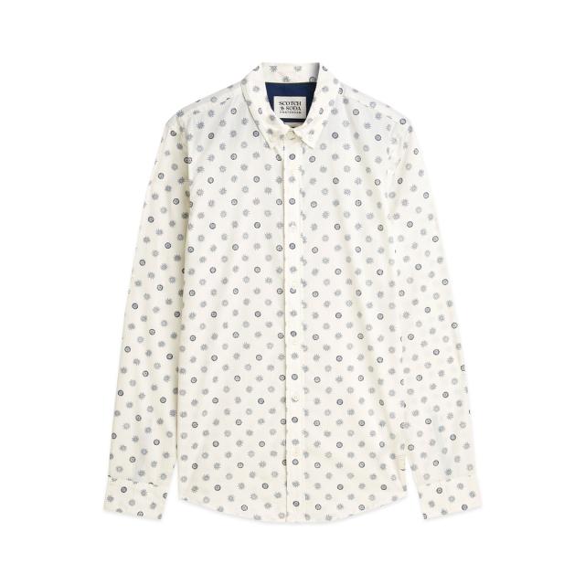 予約商品 3月頃入荷予定 スコッチアンドソーダ メンズ 長袖シャツ 正規販売店 SCOTCH&SODA ボタンダウン ポプリンシャツ MICROPRINT POPLIN SLIM FIT SHIRT FOULARD EGGNOG 183058 100 51415 09