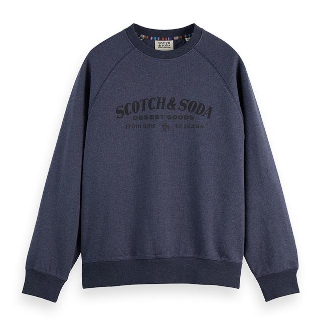 予約商品 2月頃入荷予定 スコッチアンドソーダ メンズ スウェット 正規販売店 SCOTCH&SODA トレーナー 長袖 クルーネック FRONT ARTWORK RELAXED FIT FLEECE SWEAT SHIRT CARBON MELANGE (NAVY) 182316 021 54406 76