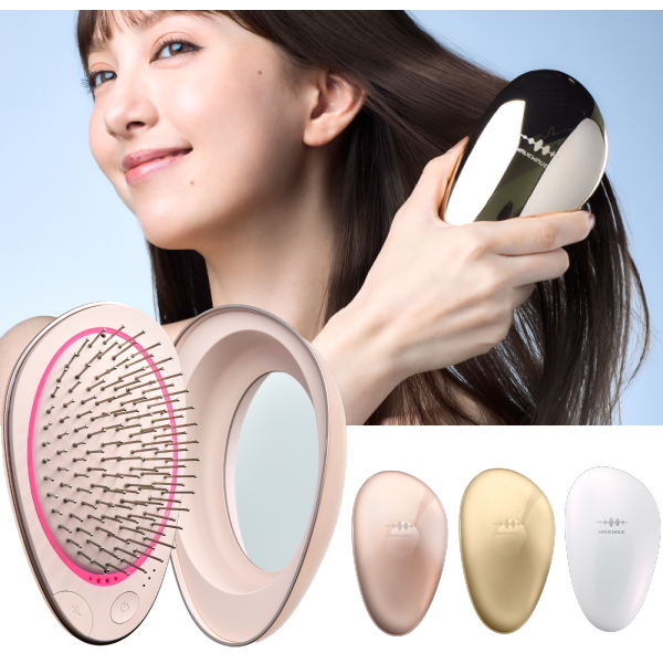 WAVEWAVE EMS Brush Air mini ブラッシュエアー ミニ ブラシ くし ヘアケア スタイリング ヘアブラシ 櫛 クシ クッションブラシ マイクロカレント マイナスイオン 頭皮ケア 頭皮 赤色LED 振動 バイブレーション ブラッシング 静電気 誕生日 プレゼント ギフト 贈り物