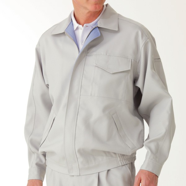 ミドリ安全 高性能静電 低発塵 薄地 男女兼用 ブルゾン ESD141上 シルバーグレー×ラベンダーブルー メンズ レディース 作業服