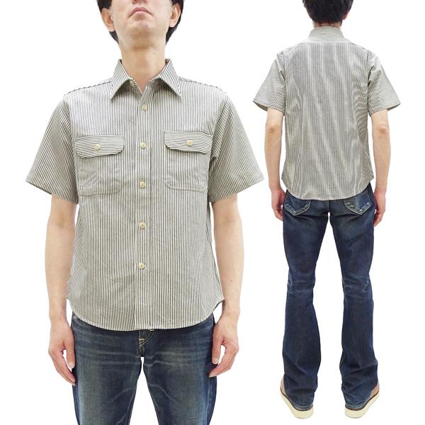 シュガーケーン SC37944 ヒッコリーストライプ ワークシャツ Sugar Cane メンズ 半袖シャツ オフ白 新品