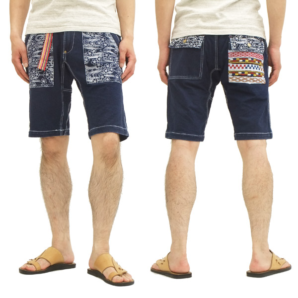 錦 スウェットリブショーツ 和柄 桜柄 メンズ ショートパンツ 55101 インディゴ 新品