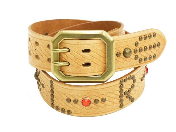 テッドマン スタッズベルト TDSB-700 TEDMAN メンズ ダブルピン 型押しレザーベルト ナチュラル 新品