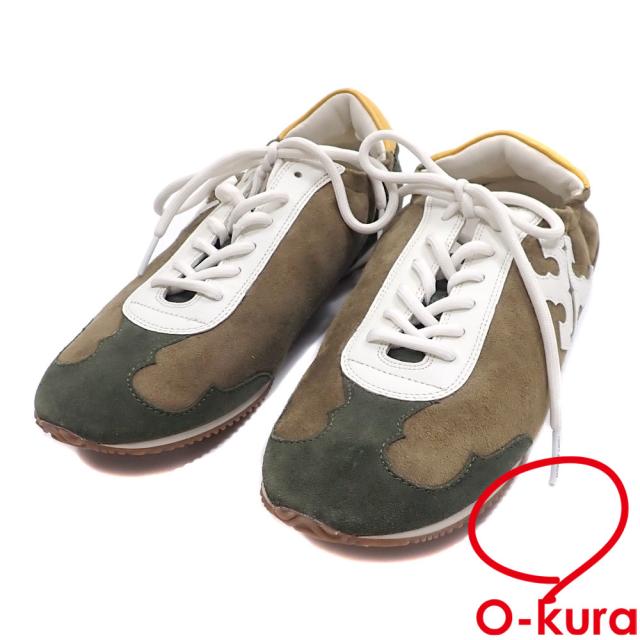 中古 トリーバーチ スニーカー レディース レザー カーキ系 緑色 24.5cm 7 1/2 ローカット 古着 アパレル