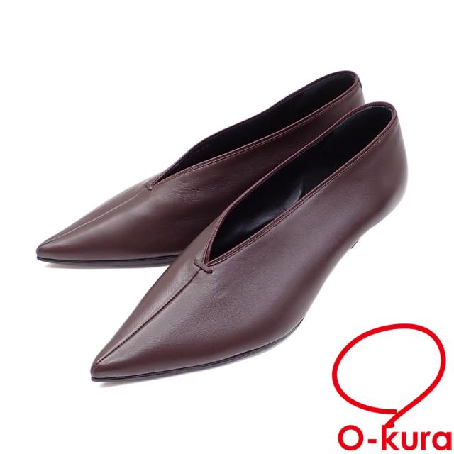 中古 セリーヌ パンプス レディース ポインテッドトゥ レザー ボルドー 約23.0cm 36 ミドルヒール Vカット 古着 アパレル