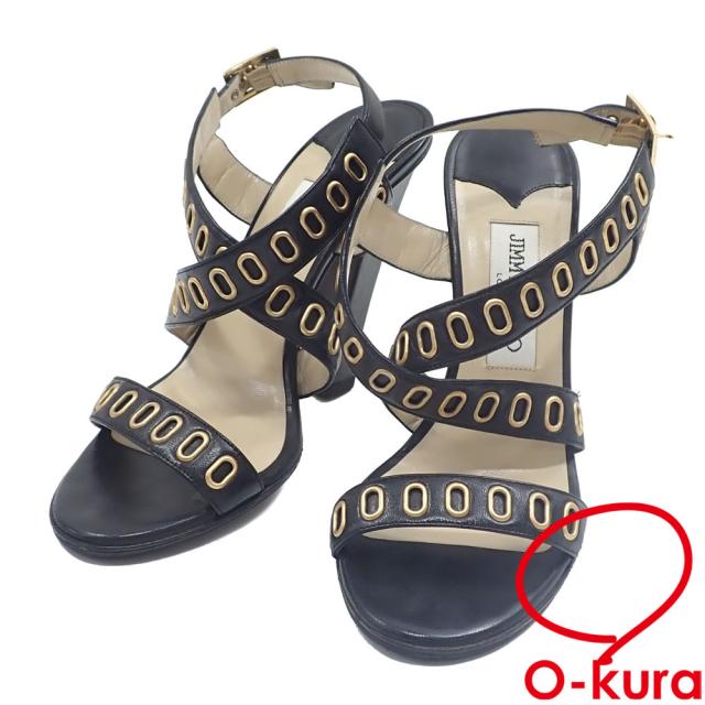 中古 ジミーチュウ サンダル レディース レザー ブラック 黒 約23.5cm 36 1/2 ハイヒール ストラップ 古着 アパレル