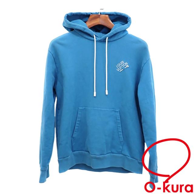 中古 ルイ・ヴィトン パーカー シグネチャー フーディ ウィズエンブロイダリー メンズ ブルー Lサイズ コットン プルオーバー RM222E IHN HNY56W 古着 アパレル トップス