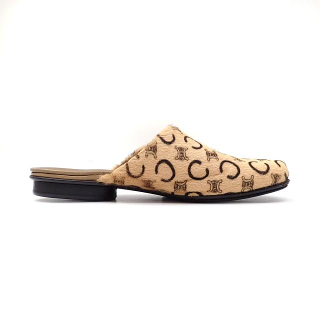 中古 セリーヌ サボサンダル レディース ハラコ他 キャメル 22.5cm 35 ロゴ フラット ぺたんこ 古着 アパレル